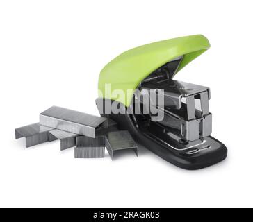 Bright green stapler with staples isolated on white Stock Photo - Alamy