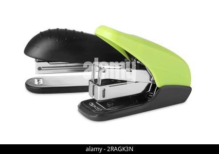 New bright color staplers isolated on white Stock Photo - Alamy