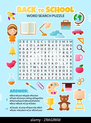 Back to school word search puzzle for kids. Vector Stock Vector Image ...