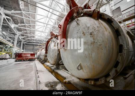 Autoclaves for hardening concrete bricks in plant workshop Stock Photo ...