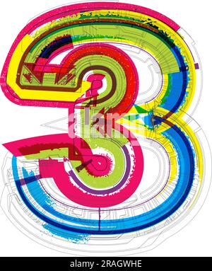 art sketched fonts, number symbols, vector illustration number 3 Stock ...