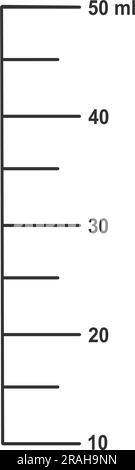 Scale with 50 ml liquid volume for measuring cup or chemistry flask isolated on white background ...
