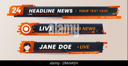 Breaking news. Banners for sport news titles and names of presenter tv ...