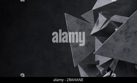 Abstract concrete triangle pyramids on dark concrete background Stock ...