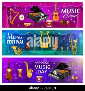Vector musical banners. Musical instruments on a light background Stock ...