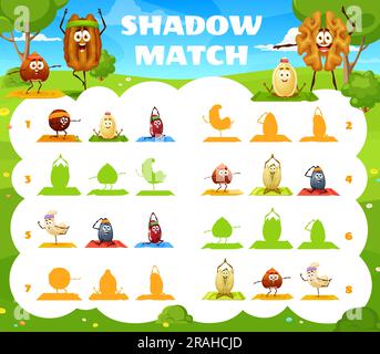 Cartoon nuts characters on yoga fitness labyrinth maze. Kids vector ...