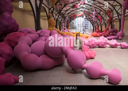 Spanish artist Eva Fabregas poses for media inside the installation of ...
