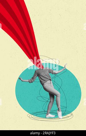 Vertical creative picture of headless person black white colors ...