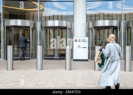 London- June 2023: Societe Generale or SocGen building in Canary Wharf ...