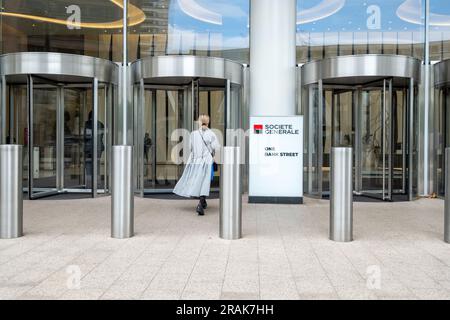 London- June 2023: Societe Generale or SocGen building in Canary Wharf ...
