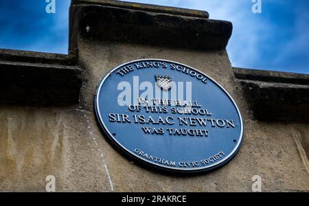 A Blue Plaque on King's School, Grantham, Lincolnshire, England. To ...
