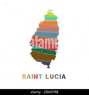 Saint Lucia map. Map of the island with beautiful geometric waves in ...