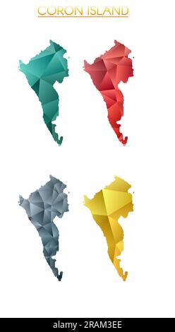 Vector polygonal Coron Island map. Vibrant geometric island in low poly ...