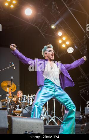 Adam Lambert performing on the main stage of Pride in London, Trafalgar ...