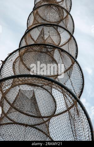 hanging fish trawl or fish trap with hoops to catch fish Stock Photo ...