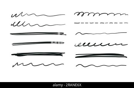 Set of Strikethrough Lines in Doodle Style. Hand Drawn Emphasis ...