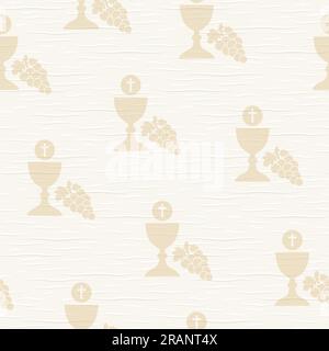 seamless paper texture with holy baptism symbols, baby pram, dove with olive twig and baptismal ...