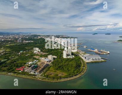 Aerial drone of Kota Kinabalu is the state capital of Sabah, Malaysia ...