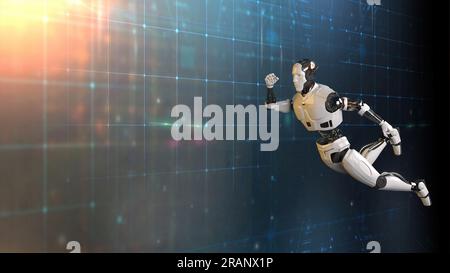 Futuristic world robots are running. Presentation of technology with ...