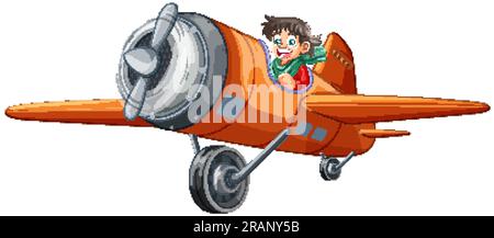 Adventure Kid on Light Aircraft Vector illustration Stock Vector Image ...