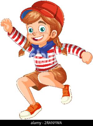 Cheerful Adventure Girl Jumping Cartoon Character illustration Stock ...