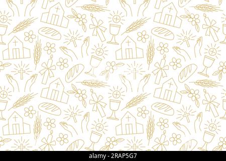 seamless pattern with christian religion icons: holy communion chalice ...
