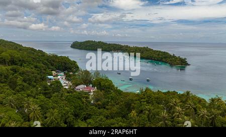 Aerial view of Rubiah island with jungle and blue sea. Aceh, Indonesia ...
