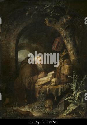 This 1670 oil painting by Gerrit Dou, titled *Old Man Praying ...