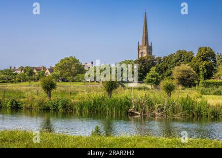 The Thames with St Lawrence church spire at Lechlade-on-Thames in the ...