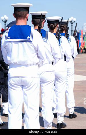 Italian military parade on 2 June. The colosseum is covered with the ...