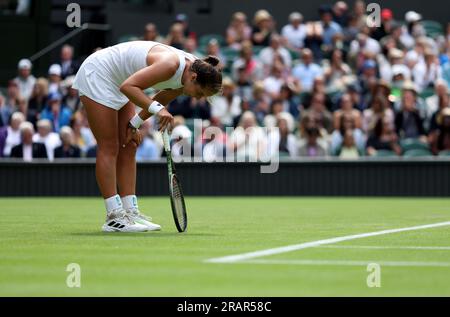 Jodie Burrage reacts during her match against Amanda Anisimova on day ...