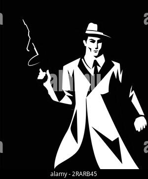 Illustration of a man holding machine gun, gangster, mobster, mafia ...