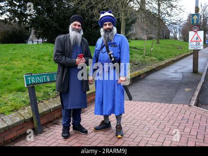 Traditional and modern local Sikh men chatting in Smethwick, West ...