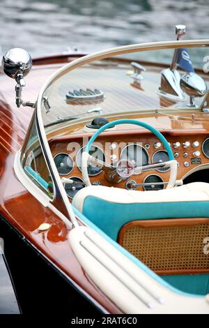 A view of a classic Riva speed boat dashboard Stock Photo - Alamy