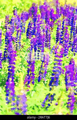 blue lupine watercolor Stock Photo - Alamy