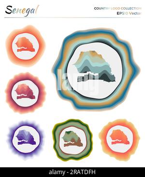 Senegal logo. Sign with the map of the country and colored stripes ...