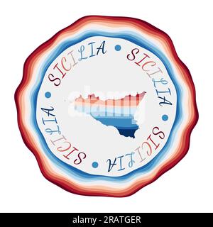 Sicilia icon. Round logo with island map and title. Stylish Sicilia ...