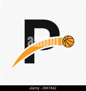 Basketball Logo On Letter M With Moving Basketball Icon. Basket Ball ...