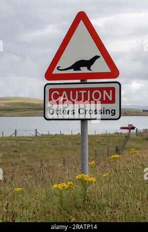 Berneray Causeway, Otters Crossing Sign and CalMac Ferry Terminal ...