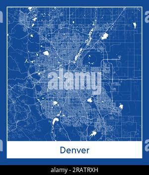 Denver city map, United States. Municipal administrative borders, black ...