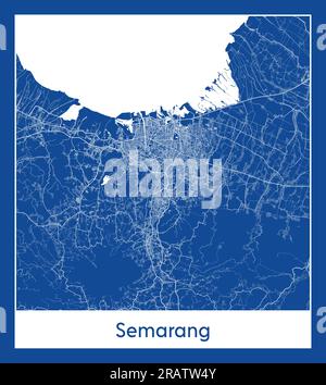 City Map Semarang Indonesia Asia blue print round Circle vector ...