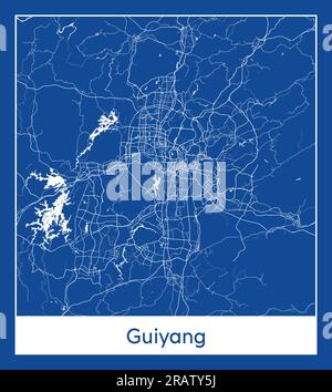 City Map Guiyang China Asia blue print round Circle vector illustration ...