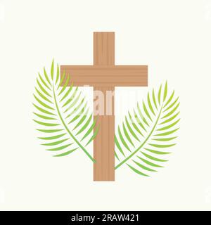 palm leaves and cross, christian Palm Sunday symbol- vector ...