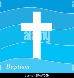 christian cross in a wavy water, concept of Baptism- vector ...