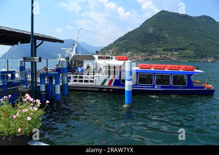 Lake Iseo, Sulzano ferry terminal 2. Lago d'Iseo, Iseosee, Italy. Monte ...