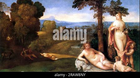 Giorgione - Nymphs Children Landscape With Shepherds Stock Photo - Alamy
