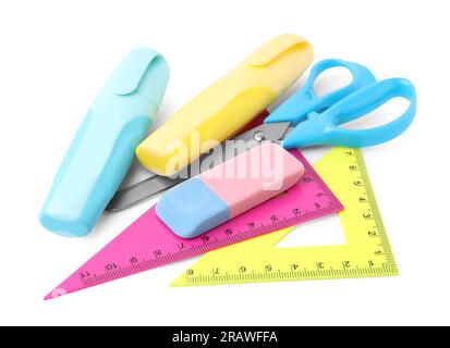 Many different school stationery isolated on white Stock Photo - Alamy