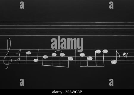 Musical notes written with chalk on blackboard Stock Photo - Alamy