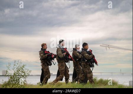 U.S. Air Force diving students await to begin their training in the ...