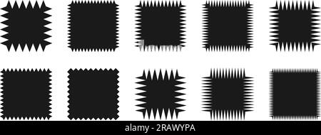Zig zag edge square shape collection. Jagged elements set. Black ...